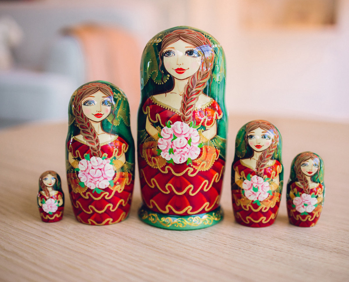 Matryoshka green and red "Princess" | Firebirdworkshop.com ...